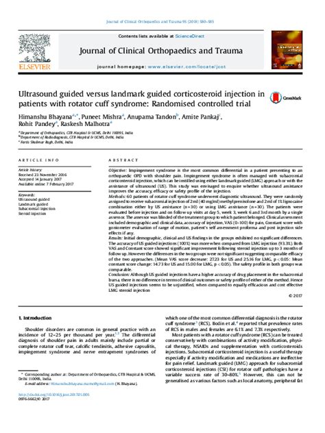 Pdf Ultrasound Guided Versus Landmark Guided Corticosteroid Injection In Patients With Rotator