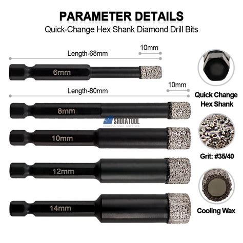 Dia 68101214mm Quick Fit Shank Vacuum Brazed Diamond Drilling Bits Dry Drilling Hole Saw For