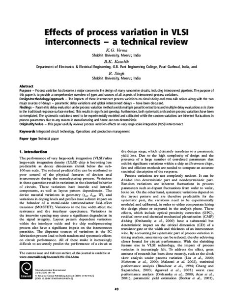 Pdf Effects Of Process Variation In Vlsi Interconnects A Technical Review