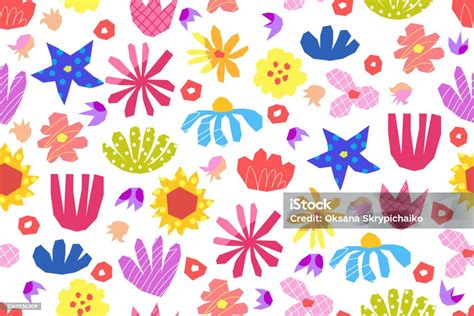 화려한 꽃과 완벽 한 패턴 흰색 배경에 다양 한 꽃 봉오리 귀여운 꽃 추상 패턴입니다 귀여운 여름 분위기 벡터 일러스트 레이 션 꽃 나무에 대한 스톡 벡터 아트 및 기타