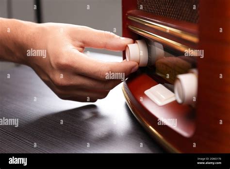 Person Tuning Retro Radio Closeup Stock Photo Alamy