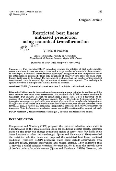 Pdf Restricted Best Linear Unbiased Prediction Using Canonical Transformation