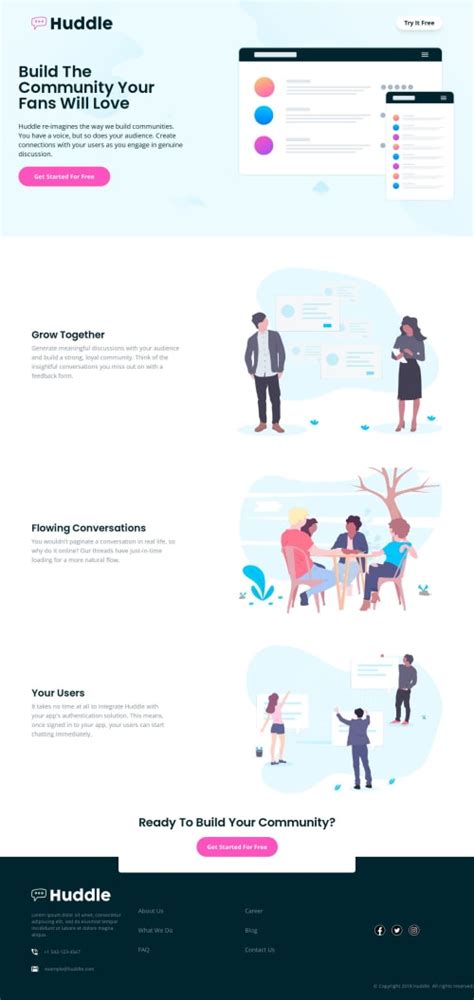 frontend mentor huddle landing page with alternating feature block