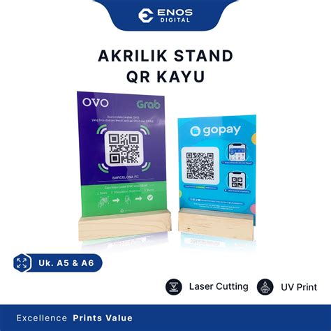 Jual Akrilik Qris Barcode Pembayaran Digital Print Uv Qr Stand Acrylic Display Qris Akrilik