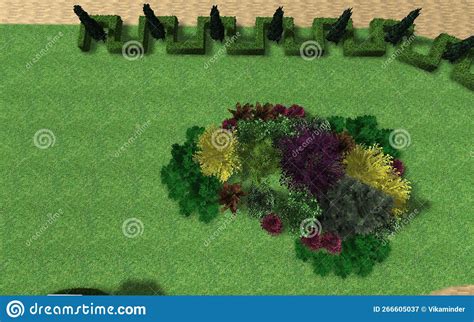 3d Image Of Landscape Design Of A Personal Plot Clipped Hedge Garden Along The Road Stock