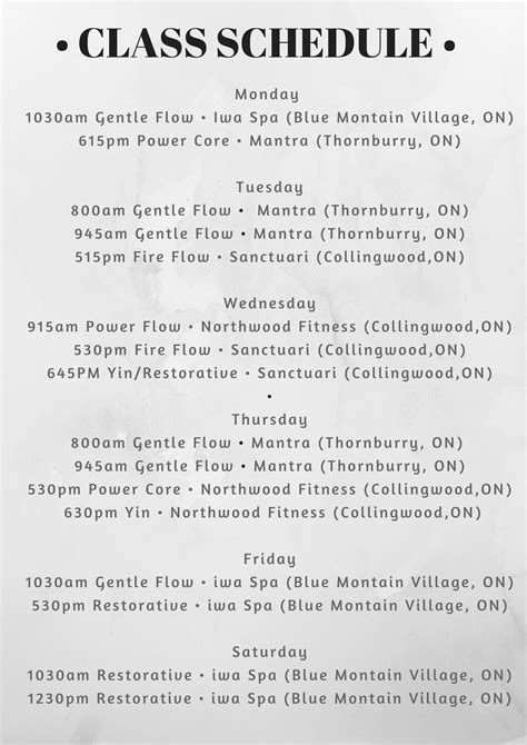 Regular Class Schedule 2 Yoga Teacher And Movement Coach