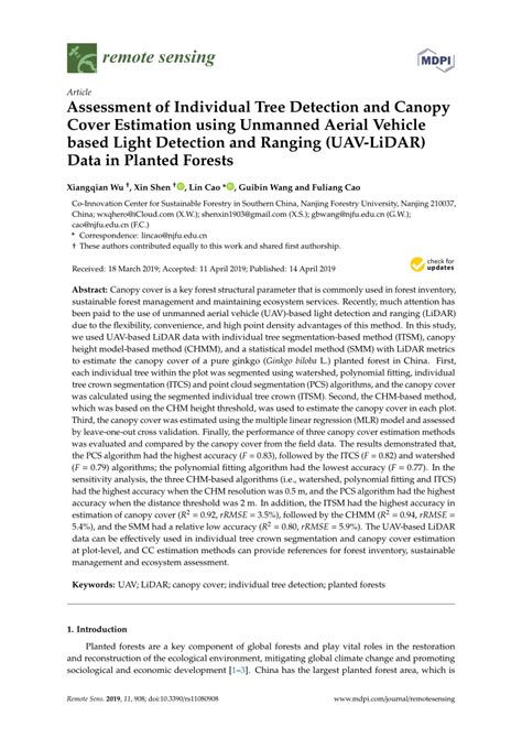 Pdf Assessment Of Individual Tree Detection And Canopy Cover Estimation Using Unmanned Aerial