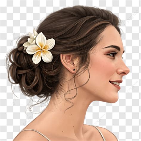 머리에 꽃을 꽂은 아름다운 3차원 싱글 브루넷 여자 여자 머리 아름다운 꽃 Png 일러스트 및 이미지 에 대한 무료