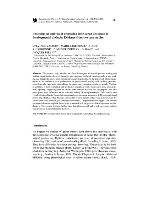 Pdf Phonological And Visual Processing Deficits Can Dissociate In