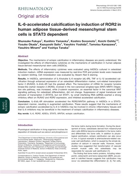 Pdf Il 6 Accelerated Calcification By Induction Of Ror2 In Human