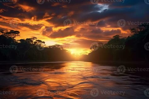 A Breathtaking Image Showcasing A Vibrant Sunset Casting Warm Hues Over