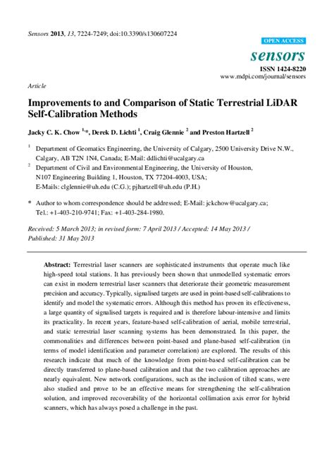 Pdf Improvements To And Comparison Of Static Terrestrial Lidar Self Calibration Methods