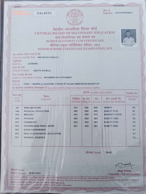 12th Marks Sheet Pdf