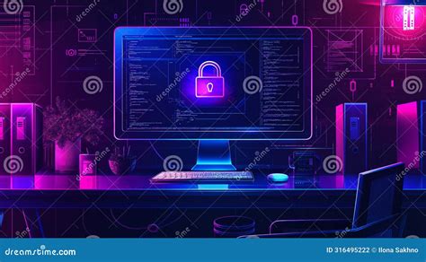Computer Monitor With A Padlock Screen For Personal Entertainment Purposes Stock Illustration