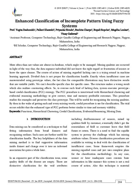 Pdf Enhanced Classification Of Incomplete Pattern Using Fuzzy Systems