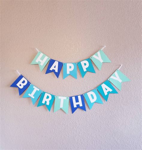 Happy Birthday Banner Blue Banner Blue Ombre Banner Summer Banner