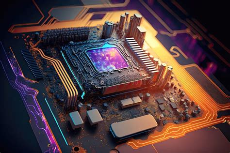 Futuristic Circuitry Abstract Computer Motherboard And Processor With