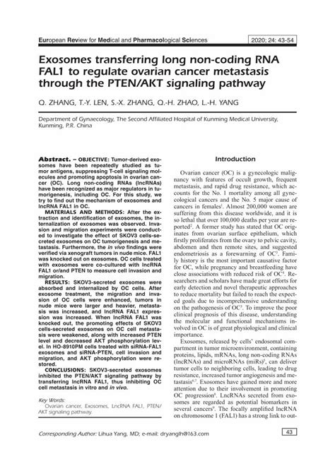 Pdf Exosomes Transferring Long Non Coding Rna Fal1 To Regulate