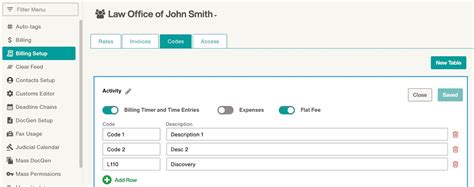 Billing Code Set Management Filevine Help Center