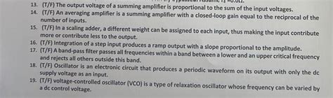 Solved 13 Tf The Output Voltage Of A Summing Amplifier