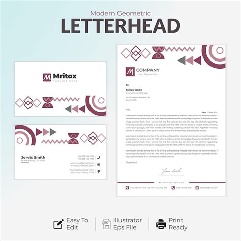 Геометрический дизайн фирменных бланков и визитных карточек Премиум векторы