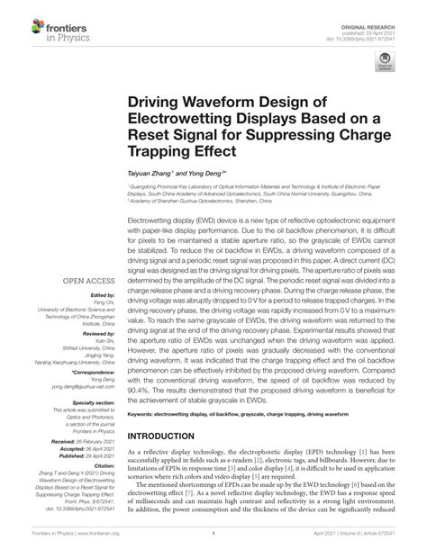 Pdf Driving Waveform Design Of Electrowetting Displays Based On A