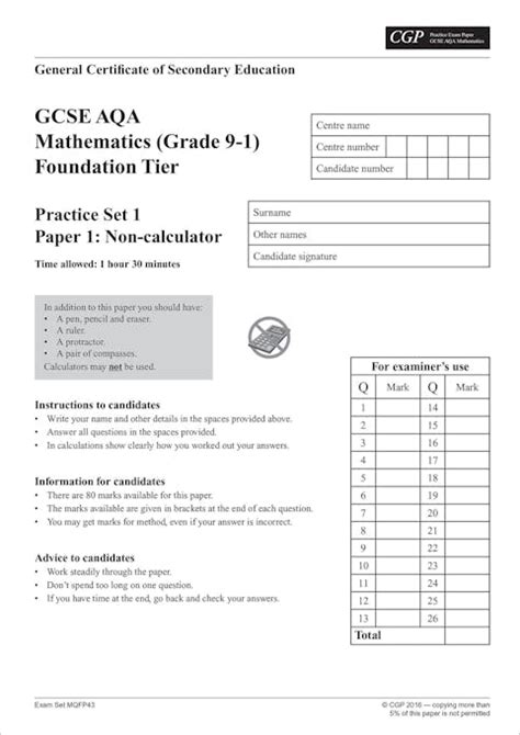 Buy Aqa Gcse Maths Practice Papers Foundation Exam Ninja