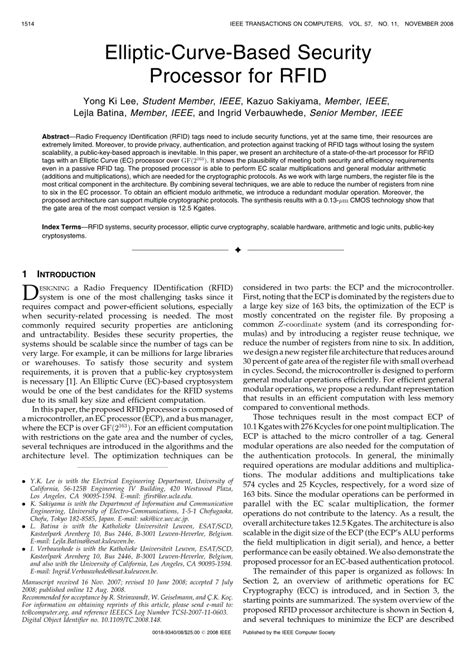 Pdf Elliptic Curve Based Security Processor For Rfid