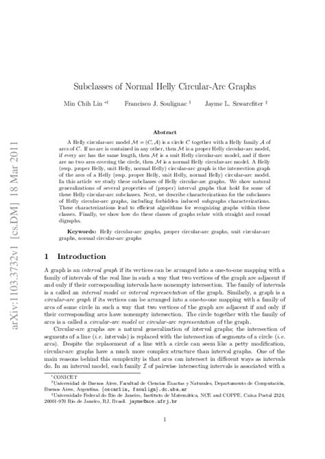 Pdf Subclasses Of Normal Helly Circular Arc Graphs Min Chih Lin