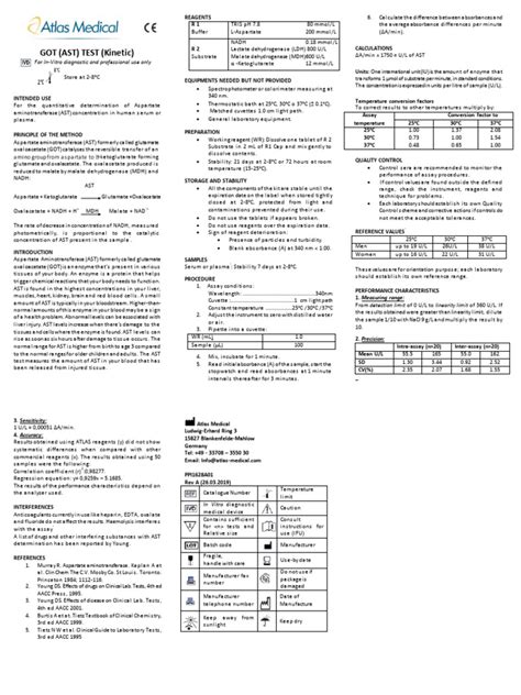 3 Sgot Kinetic Package Insert Pdf Enzyme Catalysts