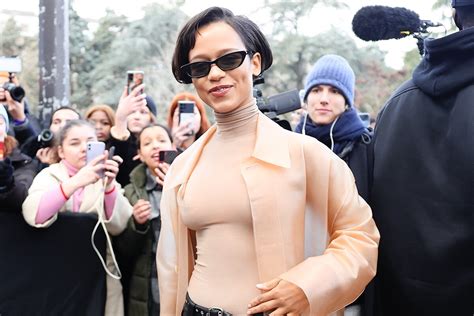 Taylor Russell Wears Sheer Nipple Baring Turtleneck For Fashion Week