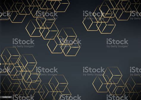 기하학적 모양과 황금 요소 조합으로 추상적인 어두운 배경 0명에 대한 스톡 벡터 아트 및 기타 이미지 0명 3차원 형태 검은색 Istock
