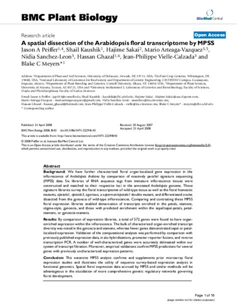 Pdf A Spatial Dissection Of The Arabidopsis Floral Transcriptome By Mpss