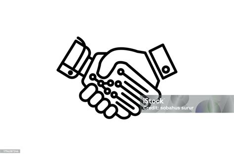 핸드셰이크 아이콘입니다 인간 기계 협업 사람의 손과 로봇의 손 사이의 악수 인공 지능과 관련된 아이콘입니다 선 아이콘 스타일입니다 편집 가능한 간단한 벡터 디자인 로봇에