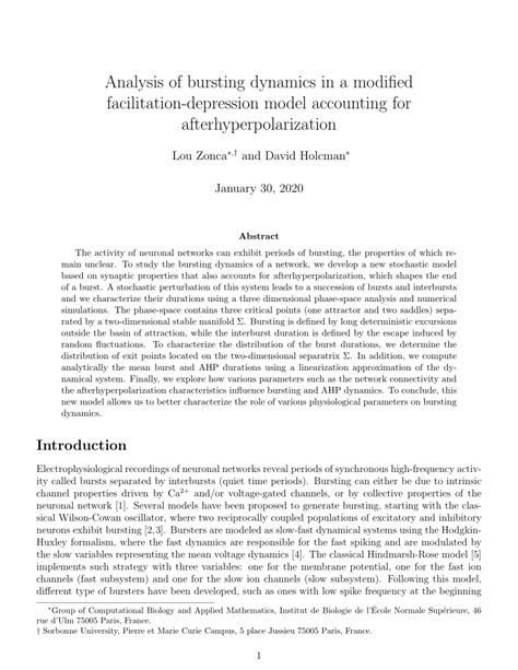 Pdf Analysis Of Bursting Dynamics In A Modified Facilitation Depression Model Accounting For