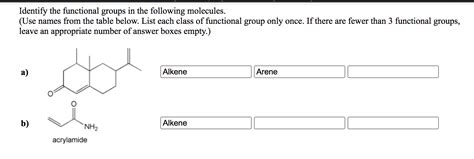solved identify the functional groups in the following