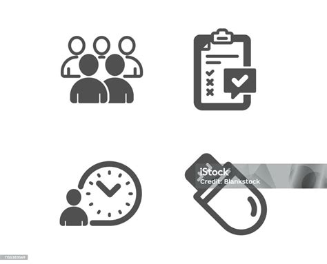 시간 관리 체크 리스트 및 그룹 아이콘 Usb 스틱 기호입니다 작업 시간 설문 조사 개발자 메모리 플래시 벡터 Usb 메모리에 대한 스톡 벡터 아트 및 기타 이미지 Istock