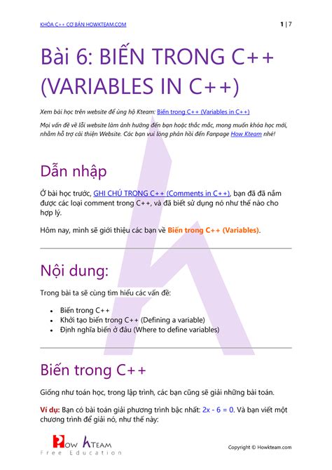 Bài Biến trong C Variables in C Howkteam Bài BIẾN TRONG C VARIABLES IN C Xem