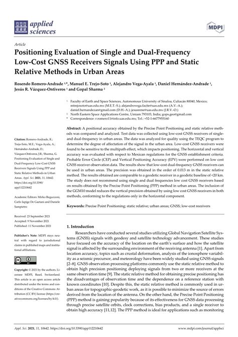 Pdf Positioning Evaluation Of Single And Dual Frequency Low Cost Gnss Receivers Signals Using