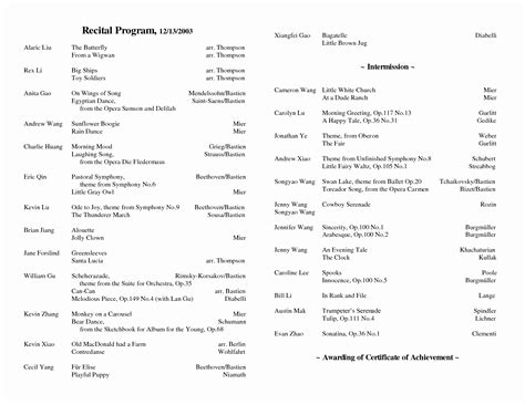 Recital Program Template Word