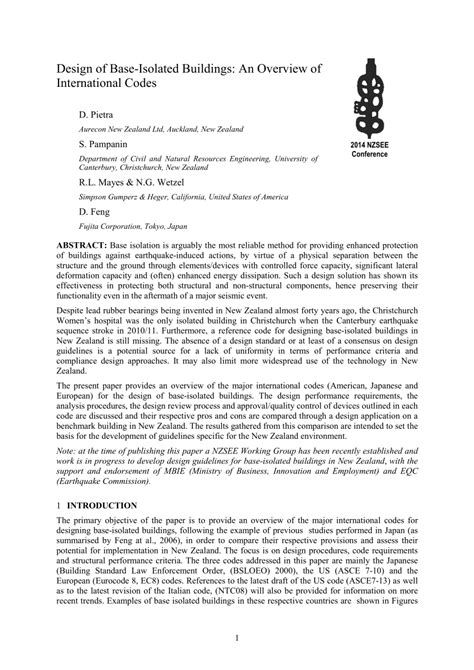 Pdf Design Of Base Isolated Buildings An Overview Of International Codes