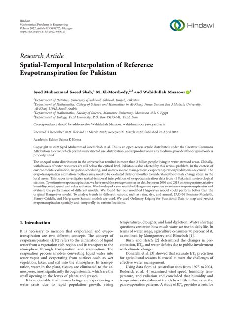 pdf spatial temporal interpolation of reference evapotranspiration for pakistan