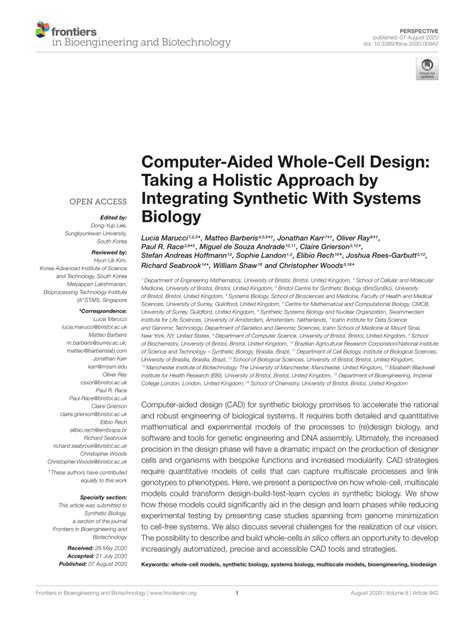 Pdf Computer Aided Whole Cell Design Taking A Holistic Approach By