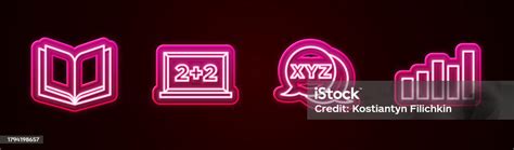 Set Line Open Book Chalkboard Xyz Coordinate System And Graph Schedule Chart Diagram Glowing