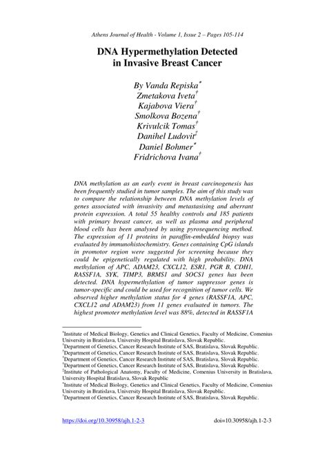 Pdf Dna Hypermethylation Detected In Invasive Breast Cancer