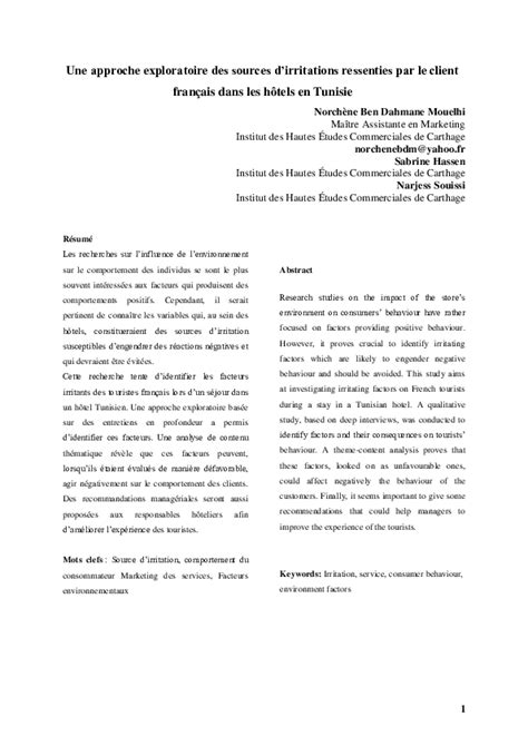 Pdf Une Approche Exploratoire Des Sources Dirritations Ressenties
