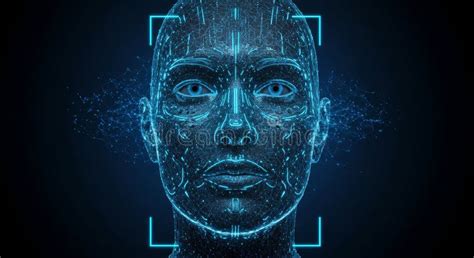 Face Recognition Technology Abstract Face Scan Glowing Blue Lines