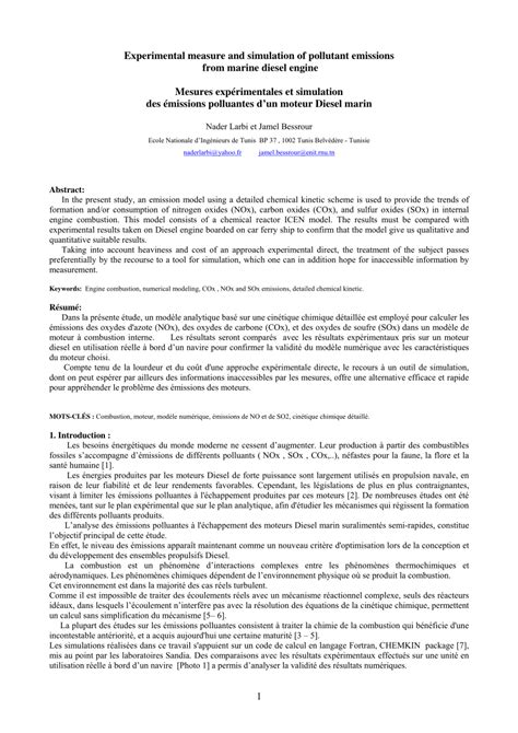 Pdf Experimental Measure And Simulation Of Pollutant Emissions From Marine Diesel Engine