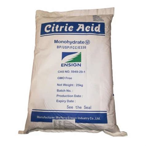 Ensign 25kg Citric Acid Monohydrate For Chemical Industry Packaging Type Bag At Best Price In