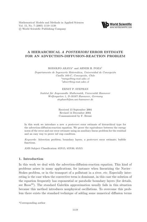 Pdf A Hierarchical A Posteriori Error Estimate For An Advection Diffusion Reaction Problem